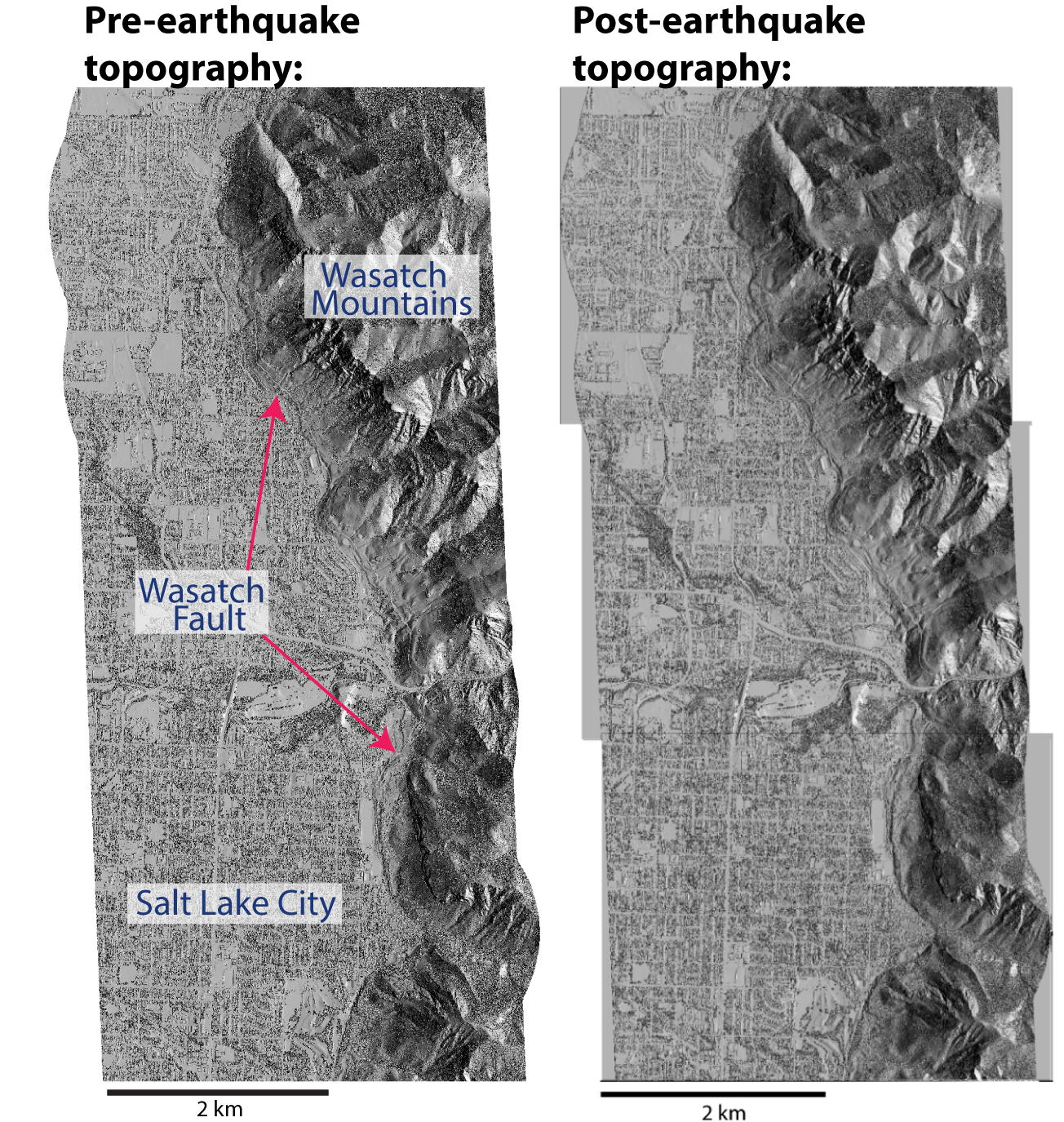 Topographic differencing: Earthquake along the Wasatch fault | OpenTopography